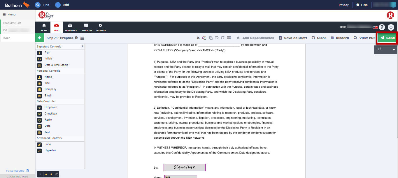 RSign® service for Bullhorn - User Guide – Help Center