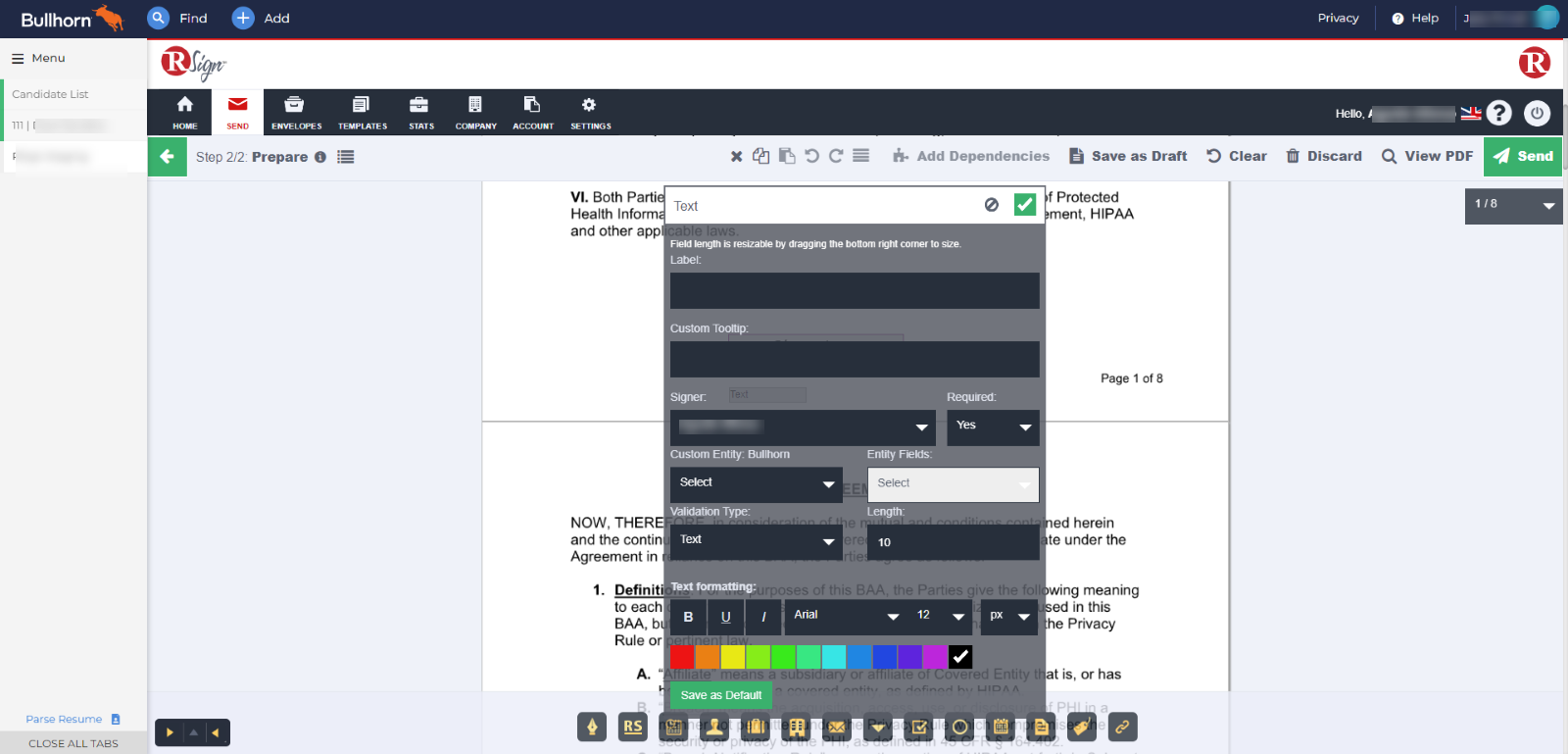 RSign® service for Bullhorn - User Guide – Help Center